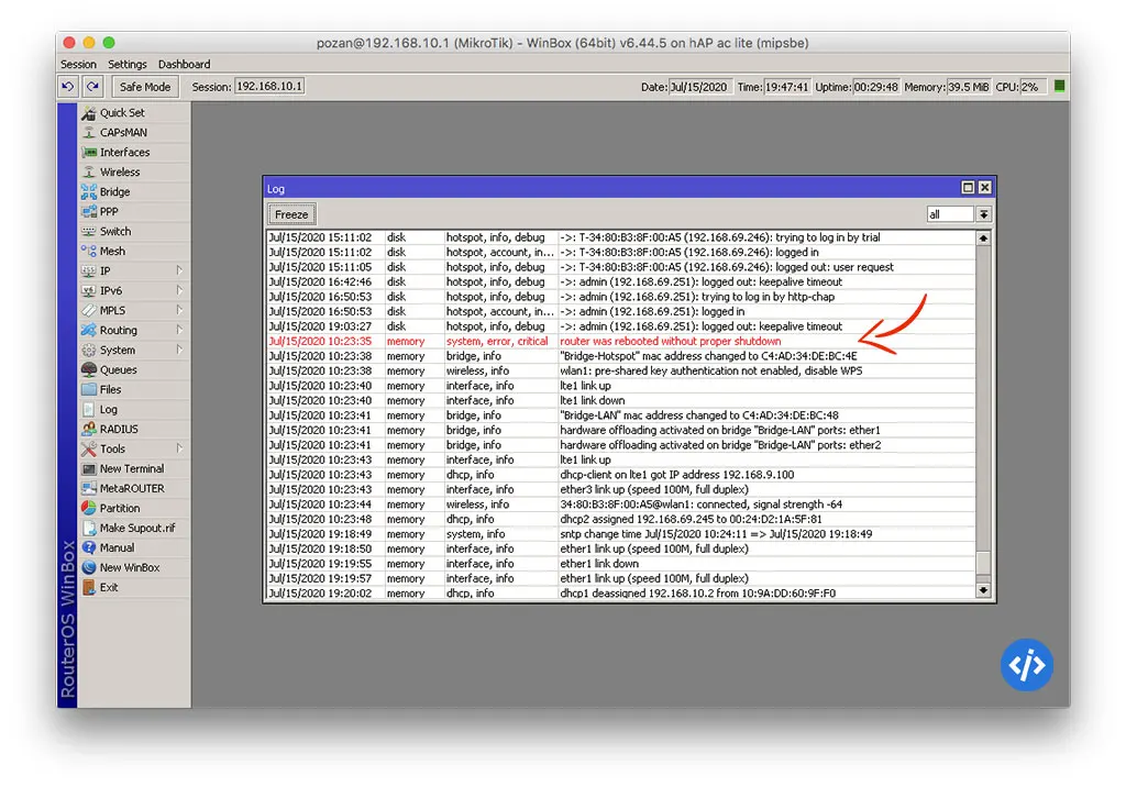 Mikrotik system error critical router was rebooted without proper shutdown - InsertApps
